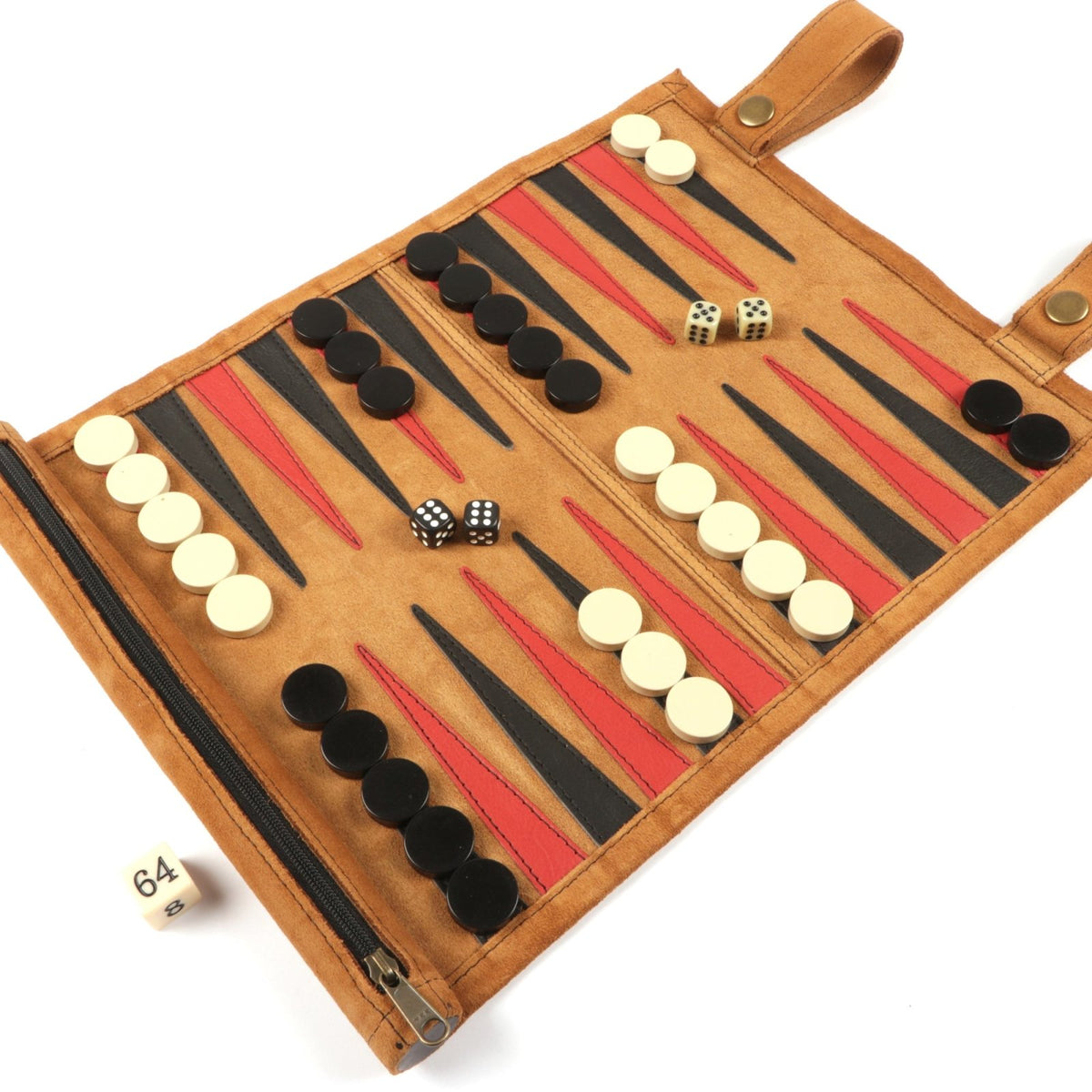 Backgammon Handmade premium suede leather Roll-up Travel Set